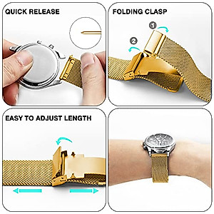 JIEANTE Stainless Steel Mesh Watch Band for Mens Women, Quick Release Mesh Watch Straps 18mm 20mm 22mm 24mm （20mm Gold）