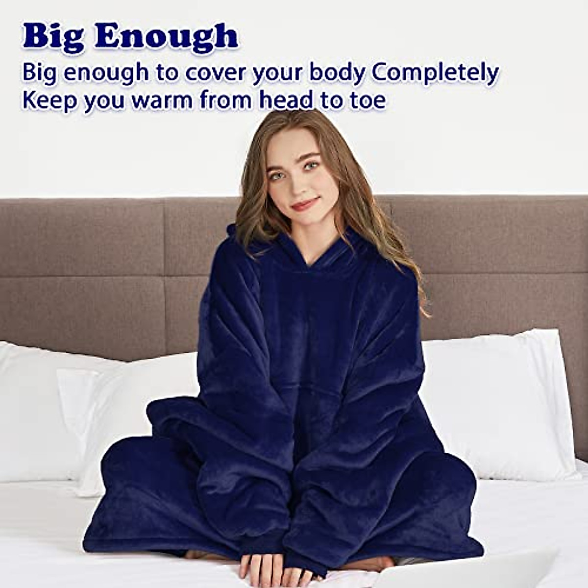 L'AGRATY Wearable Blanket Hoodie Oversized Giant Hooded Blanket Sweatshirt with Pocket Sleeves for Women Men Flannel Sherpa Soft Warm Cozy Blanket Jacket Sweater Gift for Adult Teens One Size Fits All