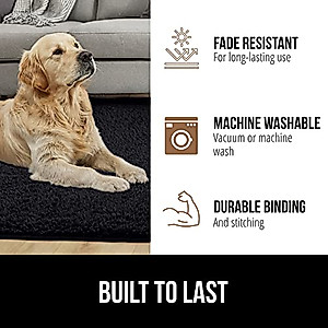 Gorilla Grip Soft Faux Fur Area Rug, Washable, Shed and Fade Resistant, Grip Dots Underside, Fluffy Shag Indoor Bedroom Rugs, Easy Clean, for Living Room Floor, Nursery Carpets, 6x9 FT, Jet Black