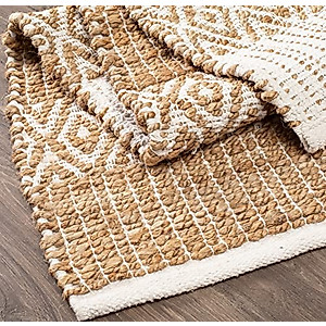 Jute Cotton Handloom Rug 2x3 Feet Floor Mat 24x36 Inch Farmhouse Area Rugs Natural Braided Doormat for Kitchen Entryway Pets Playing - Natural/White