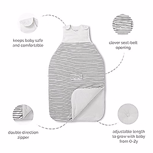 MORI Baby Wearable Blanket in Blue Stripe for Newborn to 2 Years - Breathable 2.5 TOG Sleep Sack with Double Direction Zip