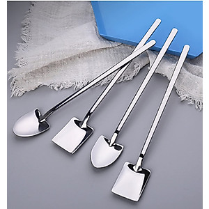 Fruit Dessert Shovel Spoons Set 4PCS, 6.8 inch Stainless Steel Mixed Dinner Teaspoon Spoons for Dessert Coffee Tea Ice Cream Fruit Cake for Home Kitchen Restaurant