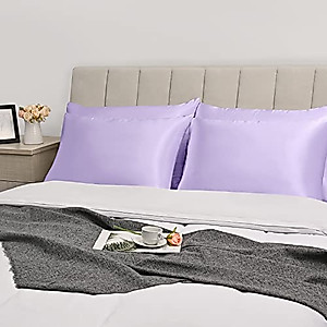 Satin Pillowcase for Hair and Skin, 2 Pack Lavender Silk Pillowcase Queen Satin Pillowcases with Envelope Closure(Lavender,20x30 inches)