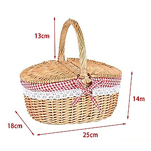 Gazechimp Handwoven Wicker Picnic Basket with Lid and Handle Rattan Storage Serving Basket Wicker Storage Hamper for Outdoor Beach Camping Hiking