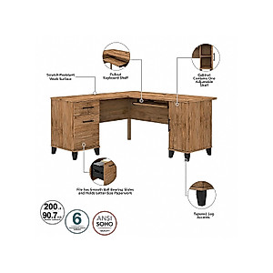 Bush Furniture Somerset L-Shaped Desk with Storage | Study Table with Drawers in Fresh Walnut | Home Office Computer Desk with Cabinets and Pullout Keyboard/Laptop Tray