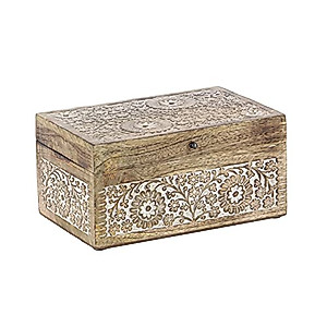 Deco 79 Mango Wood Floral Box with Hinged Lid, Set of 3 8", 10", 12"W, Brown