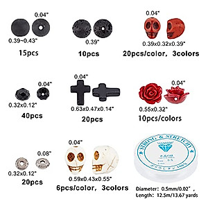 arricraft 203 Pcs Skull Gemstone Beads Kits, Natural Lava Rock Synthetic Turquoise Cross Beads Flower Rose Beads and Tibetan Style Beads for Jewelry Making Bracelets Necklaces DIY Crafts