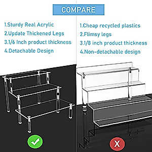 Acrylic Riser Display Stand Shelf Clear 3 Tier Display Shelves Compatible with F-Pops Figures Cupcake Stand Food Dessert Holder Collections Cosmetic Perfume Organizer Product Tabletop Use (12"X 8"X 6")
