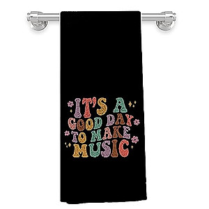Retro Groovy It's a Good Day to Make Music Kitchen Towels and Dishcloths,16 x 24 Inch Hand Towels Tea Towels Dish Towels for Kitchen Decor,Gifts for Music Lovers Musicians Singers