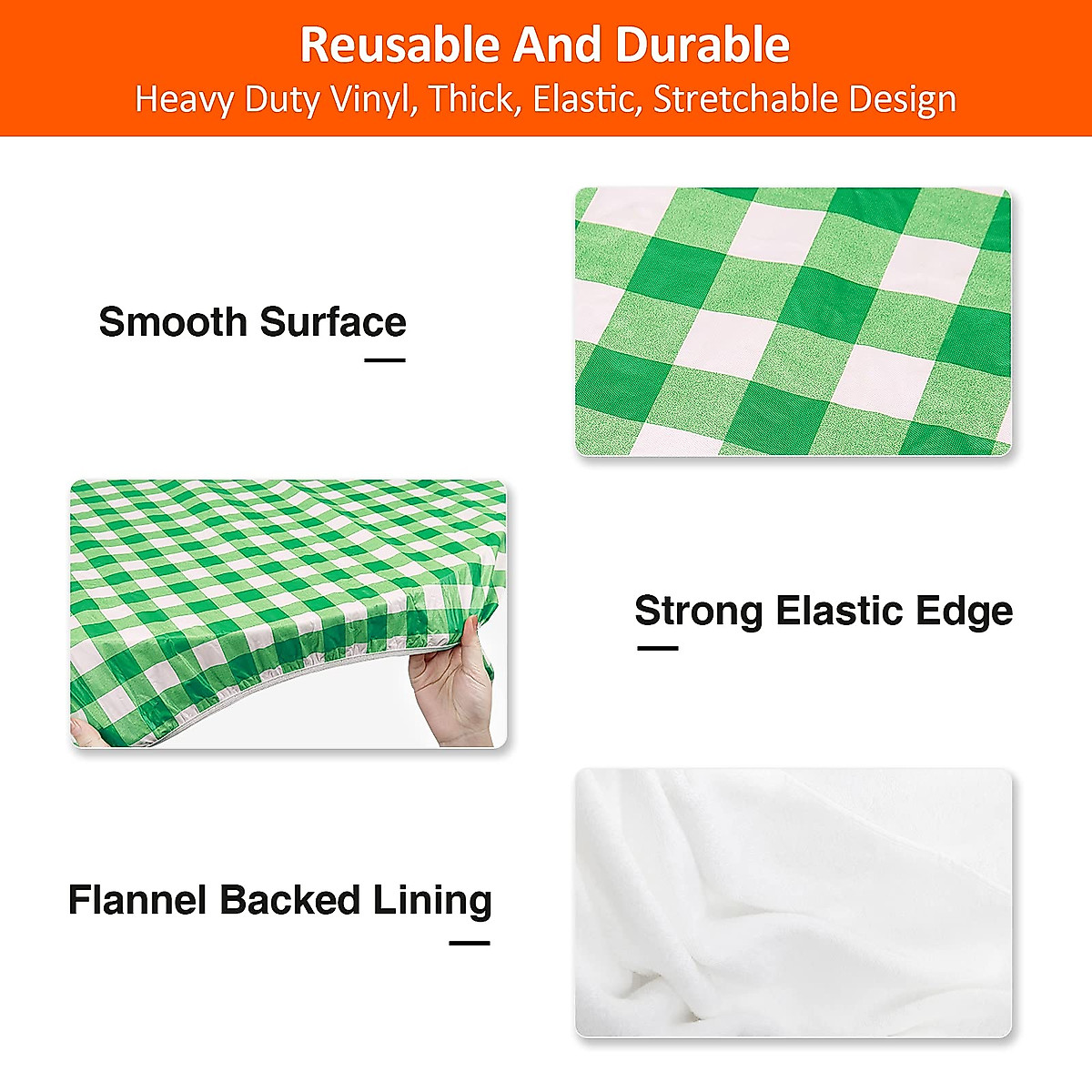 Picnic Table and Bench Fitted Tablecloth Cover, 3 Pack Set, KENOBEE Flannel Backing Elastic Edge Waterproof Wipeable Plastic Cover Fitted Vinyl Tablecloth for Home Goods Outdoor Patio,Green-White