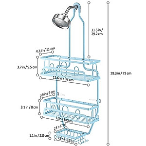 HYSEYY Shower Caddy Over Shower Head - Hanging Shower Caddy Over Shower Head for Bathroom, No Drilling Rustproof Stainless Steel Hanging Shower Organizer with Soap Holder, 10 Hooks, Blue