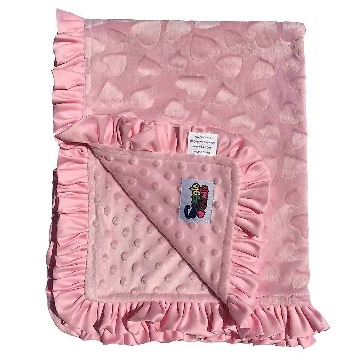 Snuggle Stuffs Baby Girls Reversible Minky Velboa Stroller Blanket (Pink Heart)