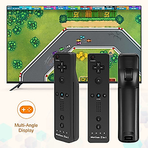 Wii Controller, 2 in 1 Wii Remote Controller with Motion Plus for Nintendo Wii and Wii U, Wireless Wii Game Controller with Silicone Case and Wrist Strap (Black)