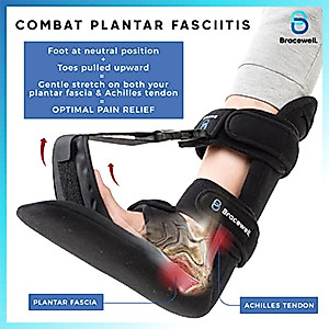 Bracewell Plantar Fasciitis Soft Night Splint Boot - Achilles Tendonitis Padded Stretching Support for Men or Women - Leg Brace for Drop Foot, Foot, or Heel pain Fit Left or Right Foot (Medium)