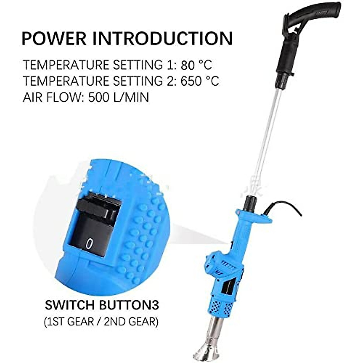 BJTDLLX Electric Weed Burner with 5 Nozzles, 2000W Compact Weed Burner Garden Hot Air Weed Killer Burner Heat G-un Strong Weed Killer Tool for Garden Weed Torch Maximum Temperature 650°C