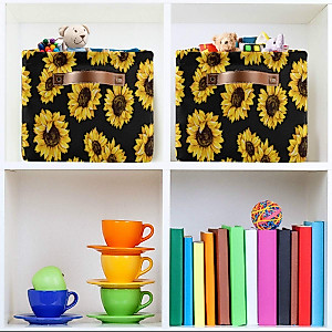 STAYTOP Large Storage Basket Collapsible Toy Storage Bins Waterproof Laundry Basket with Handle.Used for Home Closets, Offices, Bedrooms, Kids Toy and Gift Baskets-Vibrant Sunflower（Rectangular)1PCS