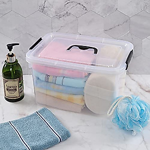 Doryh 10 L Plastic Lidded Storage Bin, Clear Latching Box with Handle, 4 Packs