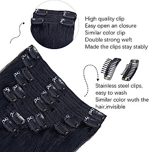 Straight Clip in Hair Extensions for Black Women Clip in Hair Extensions Real Human Hair,8pcs Per Set with 18Clips Double Lace Weft,120Gram,100% Real Soft Human Hair Natural Black (16Inch, #1B)