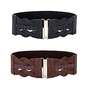 GRACE KARIN Womens Wide Belts Stretch Waist Belts 1950s Retro Belt for Dresses Coffee Black S