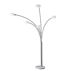 Adesso 3346-22 Luna Arc Lamp, 86 in, 5 x 40W Candelabra, Brushed Steel, 1 Floor Lamp , White