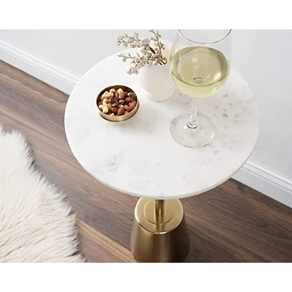 Kate and Laurel Tira Modern Marble Side Table, 14 x 14 x 24, Gold, Small Pedestal Table for Decorative Display