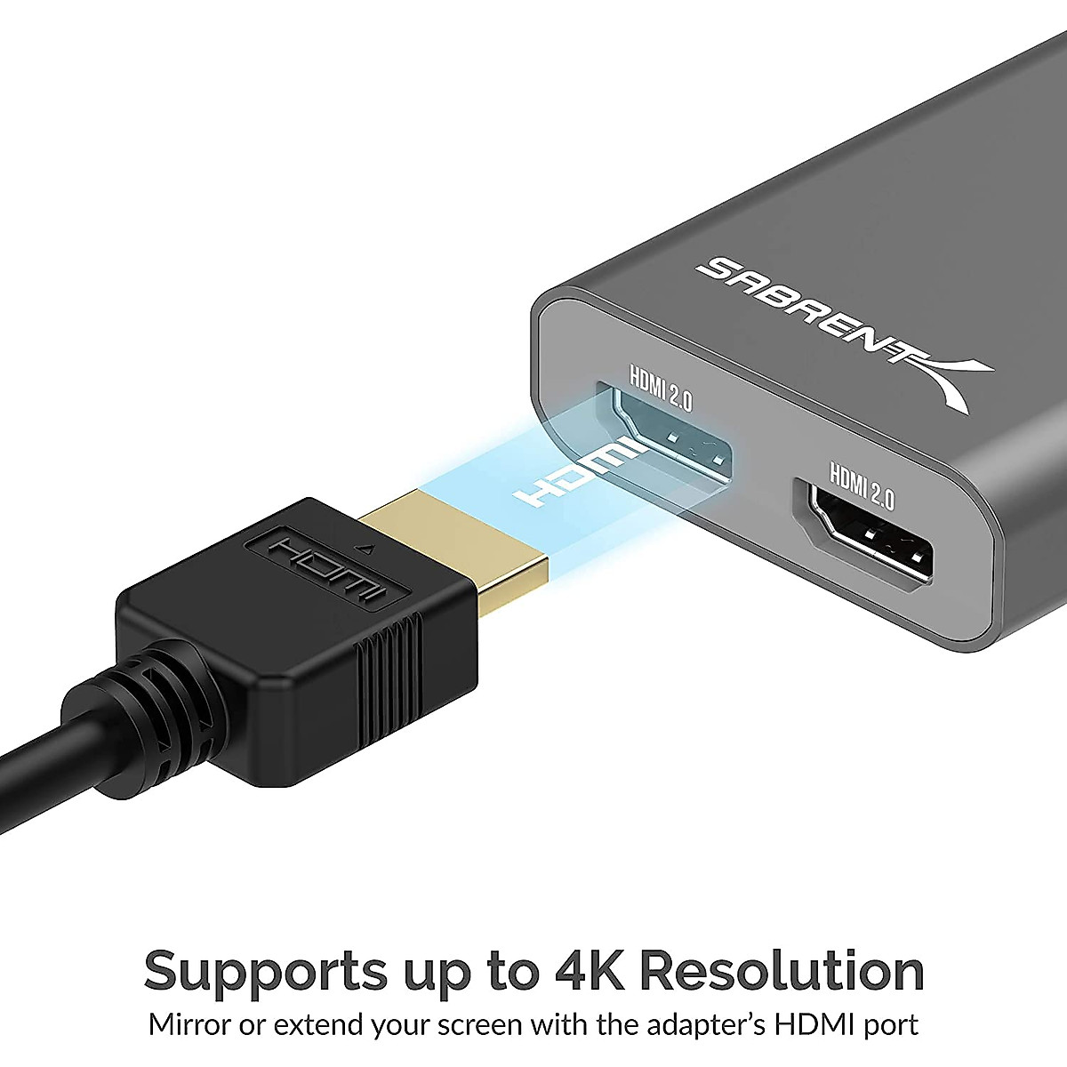 SABRENT Thunderbolt 3 to Dual HDMI 2.0 Display Adapter for Windows or Mac | up to 4K Resolution at 60Hz | Detachable Cable with Screw-in Lock (TH-S3H2)