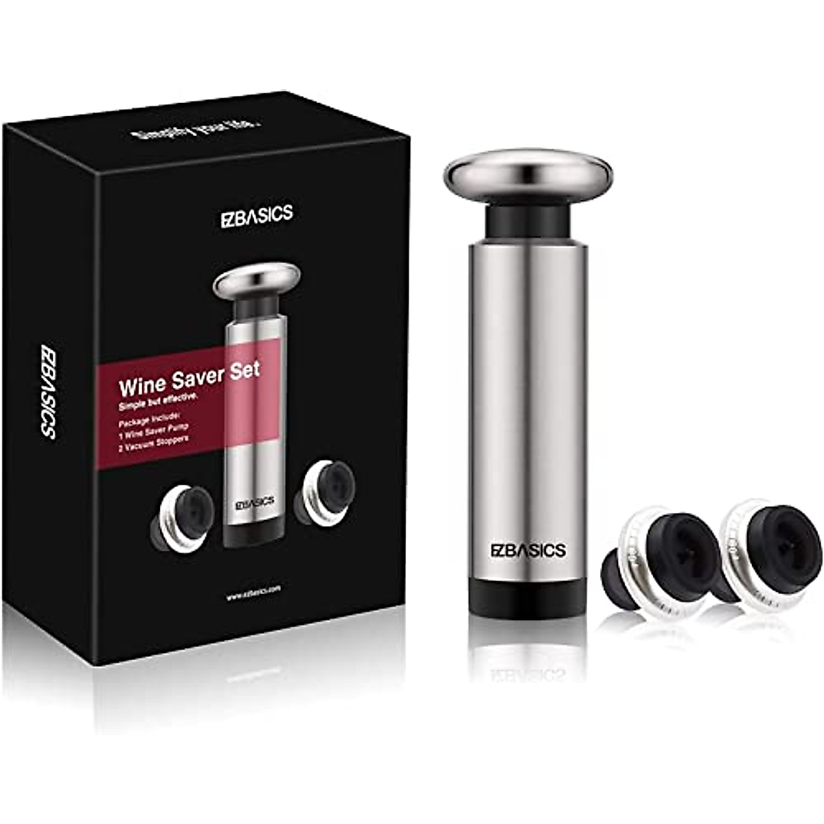 Wine Stoppers EZBASICS Wine Saver Pump with Wine Bottle Stoppers, Stainless Steel Pump + 4 Wine Stoppers¡­