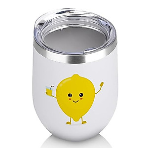 silichee 20 Oz Stainless Steel Wine Tumbler with Lid Cute Smiling Happy Lemon Glass Lemonade Insulated Tumblers Vacuum Coffee Mugs for Hot and Cold Drinks,Coffee,Wine