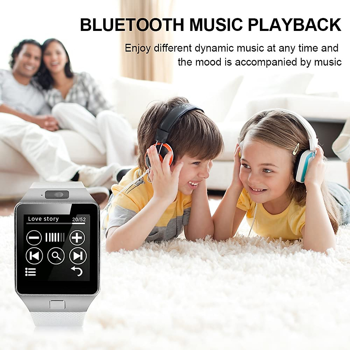 Padgene Bluetooth Smartwatch,Touchscreen Wrist Smart Phone Watch Sports Fitness Tracker with SIM SD Card Slot Camera Pedometer (Black (Black Band))