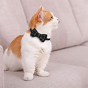 SLSON 2 Pack Breakaway Cat Collar with Bell and Bow Tie Plaid Kitten Collar for Cats and Small Dogs Pets Adjustable from 8-11In, Black and Grey