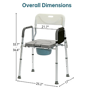 ELENKER 4-in-1 Raised Toilet Seat with Armrests and Backrest, Bedside Commode Chair, Adjustable Toilet Safety Frame, Shower Chair with Padded Seat, Grey