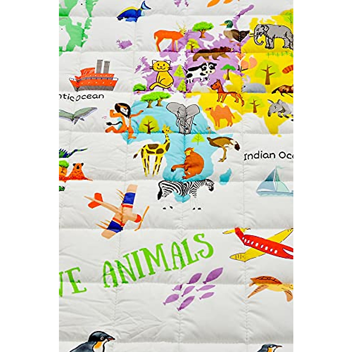 Baby Play Mat, Animals of The World, 60x60 Inches 100% Cotton Machine Washable