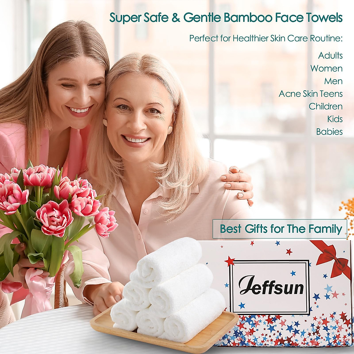 JEFFSUN Face Towels 6 Pack, 13x13 inch Extra Large White Wash Cloths on Sensitive Skin, Super Soft and Skin Friendly Bath Washcloths for Face and Body, Easy to Clean Quick Dry Facial Cleansing Cloths