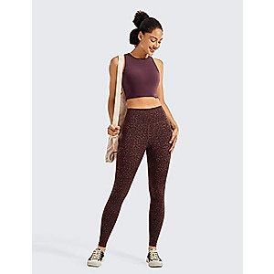 CRZ YOGA Women's High Neck Longline Sports Bra - Padded Racerback Yoga Bra Crop Tank Top with Built in Shelf Bra Dark Russet Medium