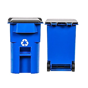 Miniature Toy Blue Recycling Trash Can with Lid & Wheels for Wrestling Action Figures