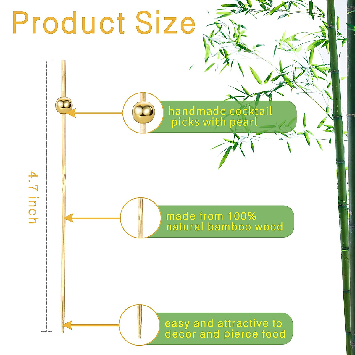 [300 Pcs] Cocktail Picks Toothpicks for Appetizers - 4.7 inch Gold Pearl Cocktail Toothpicks for Drinks Burgers Sandwich Party Decoration