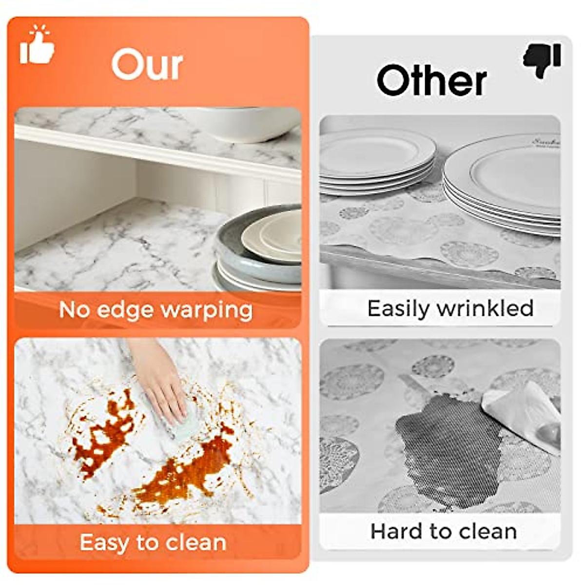 Drawer and Shelf Liner for Kitchen Cabinet: Non Adhesive Fridge Liner Washable Reusable Easy to Clean Strong Grip Liner for Cabinets, Dresser, Bathroom Cupboard Drawers, White Marble (12 in x 10 FT)