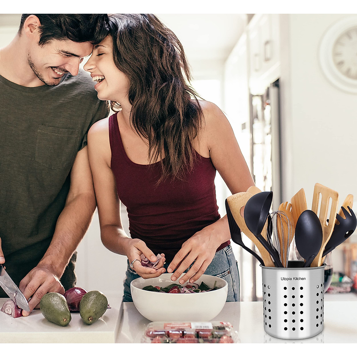 Utopia Kitchen Stainless Steel Cooking Utensil Holder 5 x 5.3 Inches (Silver)