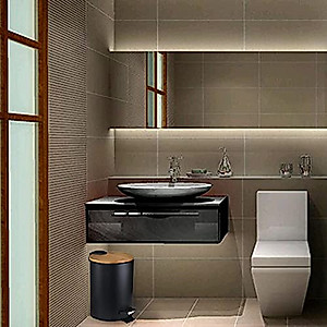 Round Mini Trash Can with Lid and Foot Pedal Soft Close 0.8 Gallon/3 Liter Garbage Container Bin with Removable Inner Wastebasket for Bathroom, Bedroom, Kitchen, Office (Black)