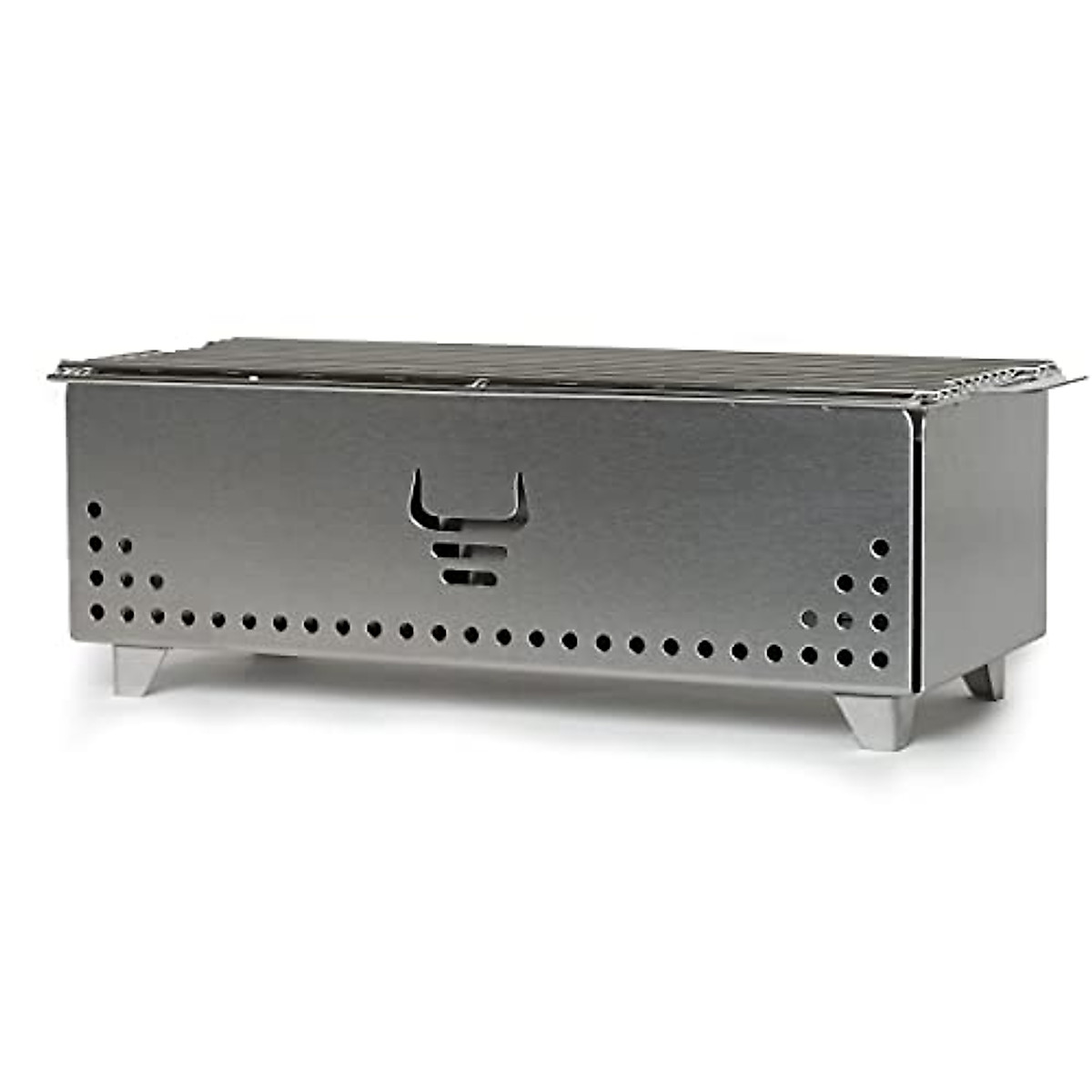 YAK Grills Hibachi Charcoal Grill - Easy to Use Charcoal Grill - Outdoor Tabletop Safe - Great for Travel, Camping, Patio, Balcony - Made from Stainless Steel - Operates Up to 750ºF - 5 Yr Warranty - Brushed Steel