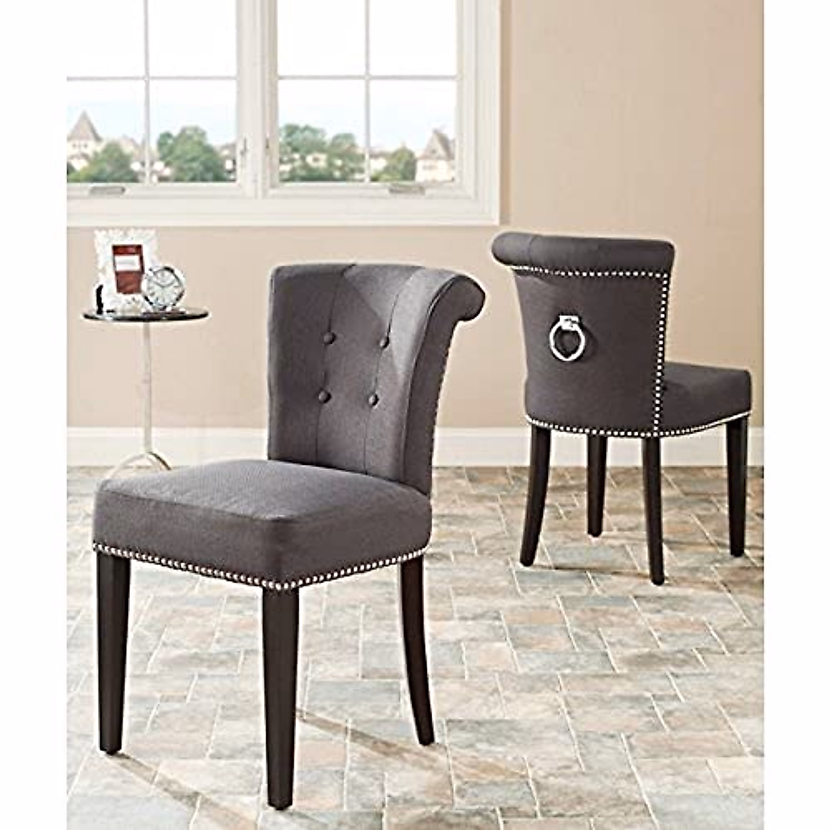 Safavieh Mercer Collection Carol Charcoal Linen Ring Dining Chair (Set of 2)