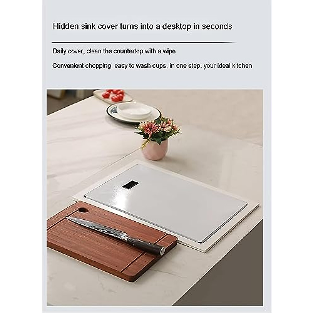 DOKERS Waterfall Kitchen Sink Kitchen Sink Quartz Stone White Invisible Small Sink with Cup Washer Kitchen Single Sink Hidden Bar Island Sink (Color : 1, Size : 48X38X22.5Cm)