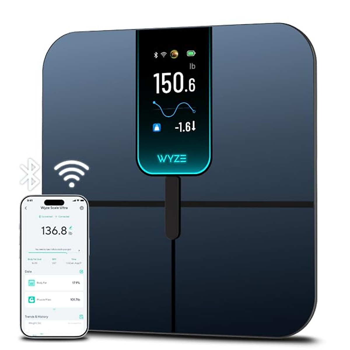 Ultra, Smart Scale with 4.3" Color Display, FSA HSA Eligible, Digital Bathroom Scale for Body Weight BMI Muscle Mass Composition, Wi-Fi & Bluetooth Body Fat Scale with Heart Rate- Black