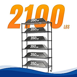 Storage Shelves 2100Lbs Capacity, 6-Shelf on Casters 48" L×18" W×72" H Commercial Wire Shelving Unit Adjustable Layer Metal Rack Strong Steel for Restaurant Garage Pantry Kitchen,Black