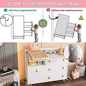 Lovinouse Premium Baby Changing Table and Dresser with Changing Pad, Nursery Dresser with 3 Drawers and Diaper Bag, Diaper Changing Station Table for Boys and Girls (3 Drawers)