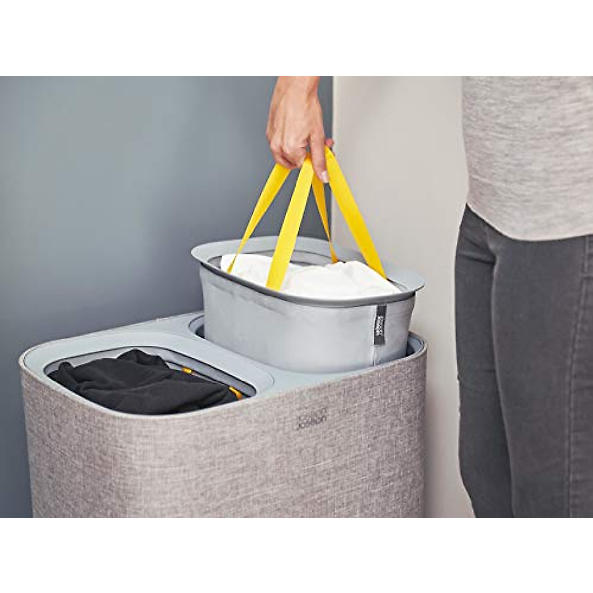 Joseph Joseph Tota 90-liter Laundry Hamper Separation Basket with lid, 2 Removable Washing Bags with Handles - Grey