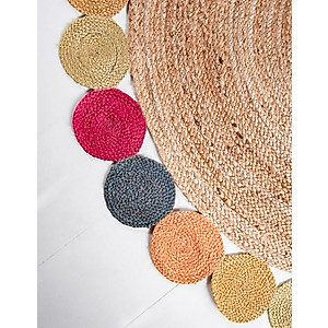 Unique Loom Braided Jute Collection Classic Quality Made Hand Woven Area Rug, 3' 3" x 3' 3", Natural/Orange