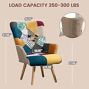 SAETSFEG Living Room Accent Chair with High Backrest, Bedroom Plaid Bohemian Upholstered Armchair for Mid Century, Modern Cozy Chairs for Small Spaces, Colorful 2 Pack