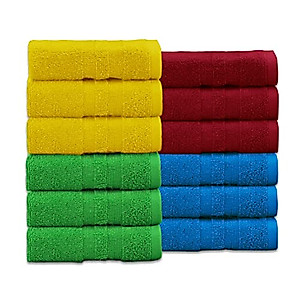 COTTON CRAFT Primary Colors Washcloth - Set of 12 Soft Absorbent 100% Cotton Facecloth - Bright Colorful Dorm Kids Baby Wash Cloth - Everyday Pool Shower Kitchen Bathroom Towel - 12 x 12 - Multi Color