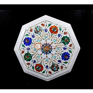 Custom Design 21"x21" inches Two White Marble Inlay Table